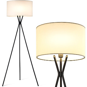 Pia Ricco Tripod Floor Lamp for Living Room, Mid Century Standing Lamp with 3 Lags, Modern Tall Standing Floor Lamp for Bedroom, Flaxen Lamp Shade, E26 Base, Foot Switch