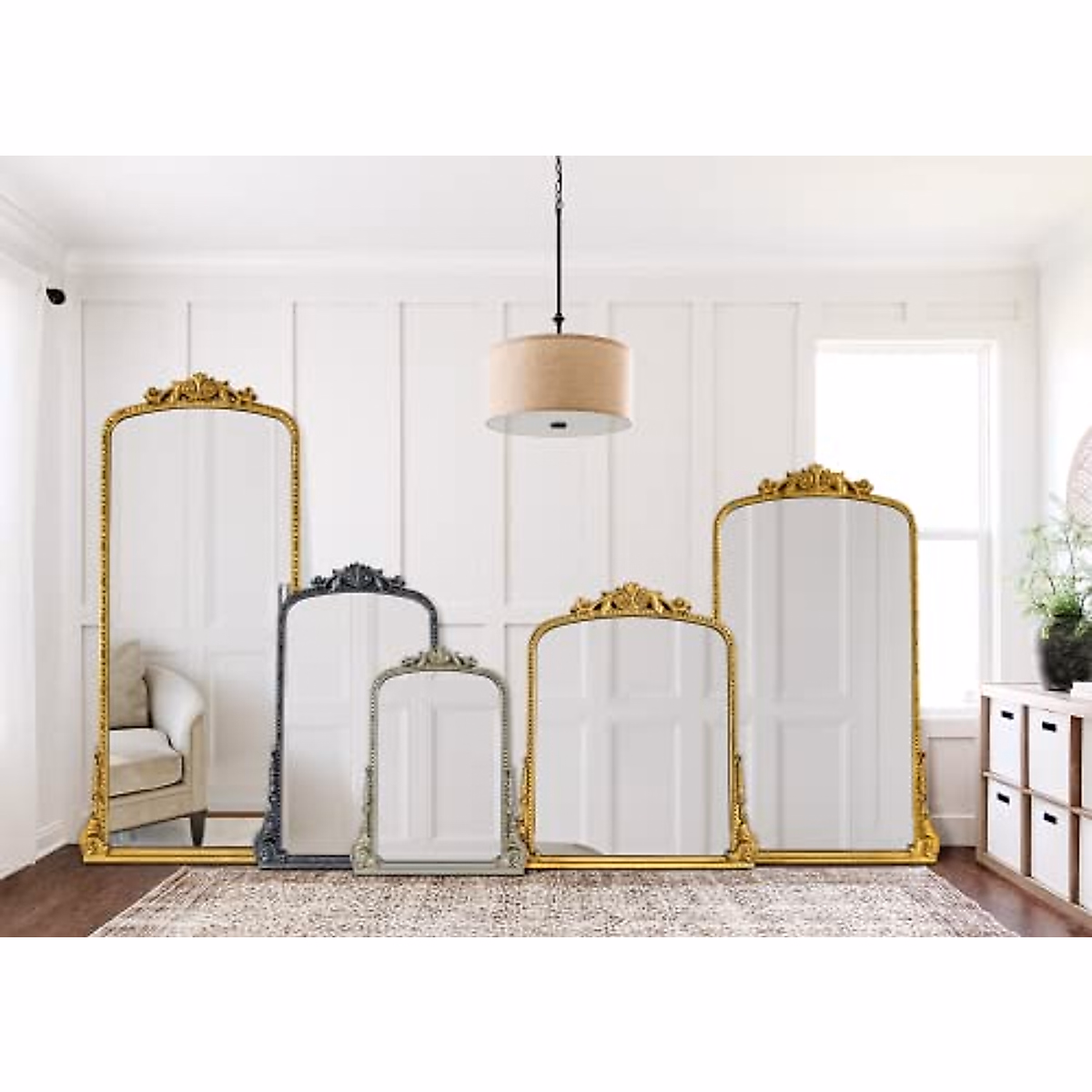 VANA NALA Antiqued Gold Ornate Mirror Arched Mantel Wall Mirror Baroque Inspired Bathroom Vanity Rectangle Wall Mounted Mirror, 30 x 34''