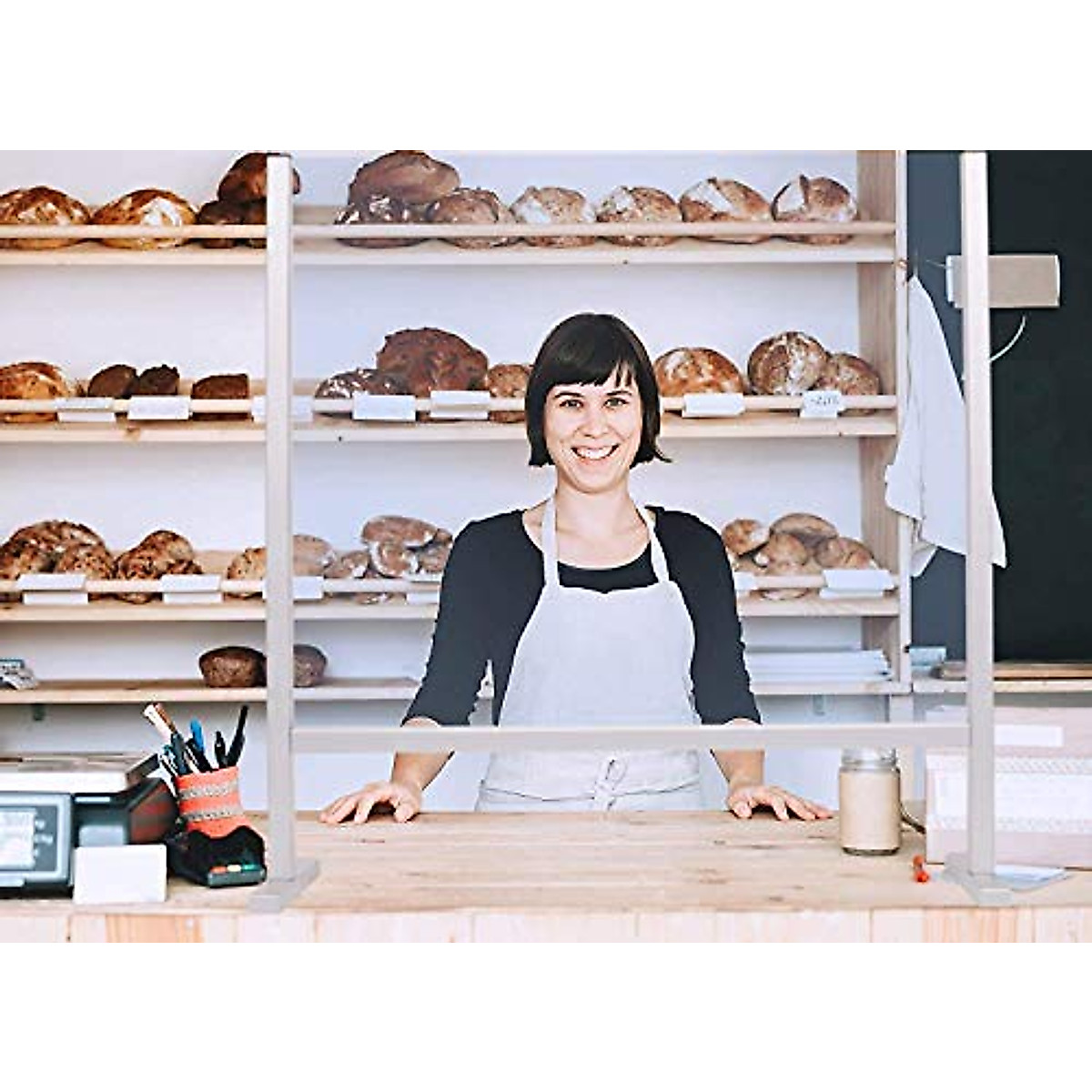 LITA888 Sneeze Guard for Desk Plastic Partition Divider - Plexi Glass Protector Stand - Protective Plexiglass Barrier Counter Shields - Adjustable Opening - 30" x 25" - Commercial Office Schools Store