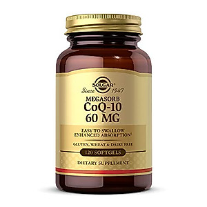 Solgar Megasorb CoQ-10 60 mg, 120 Softgels - Supports Heart & Brain Health - Coenzyme Q10 Supplement - Enhanced Absorption, Easy to Swallow - Gluten Free, Dairy Free - 120 Servings