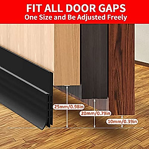 Door Draft Stopper Under Door Seal for Exterior/Interior Doors, Strong Adhesive Door Sweep Soundproof Weather Stripping, 2" W x 39" L, Black