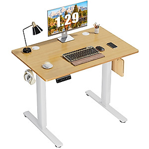 Sweetcrispy Electric Standing Desk Adjustable Height, 40 x 24 inch Stand up Sit Stand Desk with Spliced Board, Ergonomic Home Office Rising Table Computer Workstation Gaming Work Desk, Oak