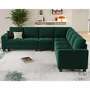 Belffin Modular Velvet Sectional L Shape Sofa Couch Oversized Convertible Sectional Sofa Couch with Reversible Chaise for Living Room Green