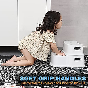 Glamore 2 Step Stool for Kids, Toddler Step Stool, Kids Step Stool for Bathroom Sink, Potty Training, Toilet Stool, Slip Resistant, Dual Height 4.5"- 9.4", Dual Width 5"- 6", White 1 Pack