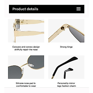 BAODAREN Trendy Retro Oval Sunglasses for Women Men Small Metal Frame Sun Glasses Ladies Shades BS1200 (Gold/Grey)