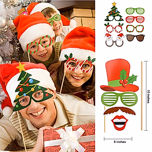 Christmas Photo Booth Props 32Pcs（Upgraded Version）, Merry Christmas Party Pose Sign, Red and Green Christmas Party Supplies Decorations for Kids Adults