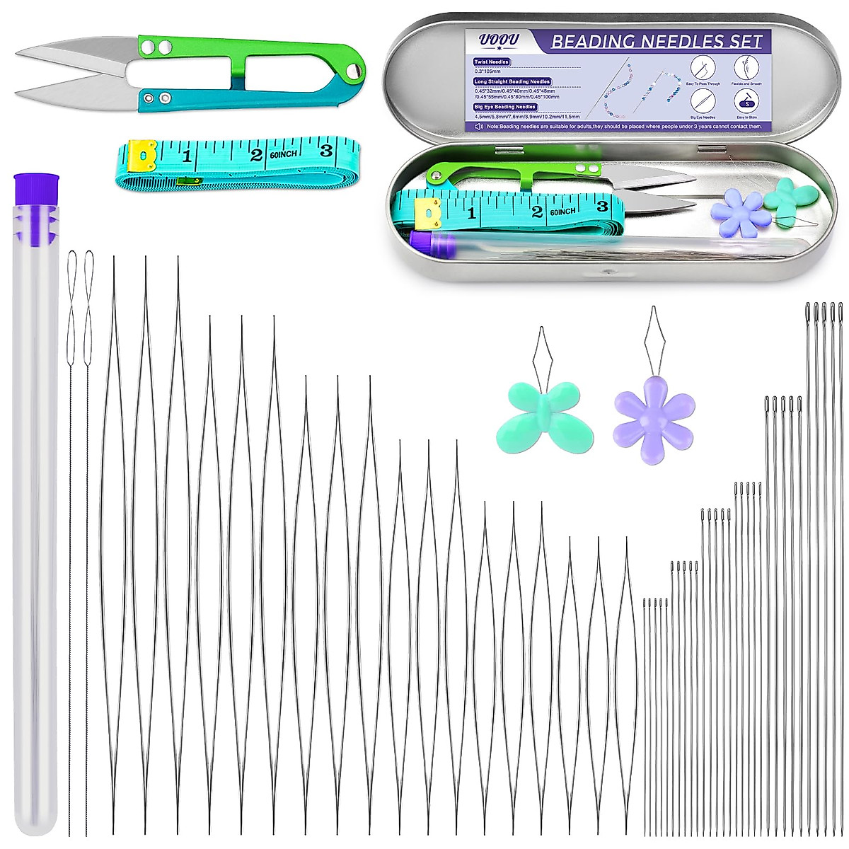 86 Pcs Beading Needles Set,6 Sizes Big Eye Seed Bead Needles,Long Straight Beading Needle,Twist Beading Needles,Flexible Needle for Beads for Jewelry Making
