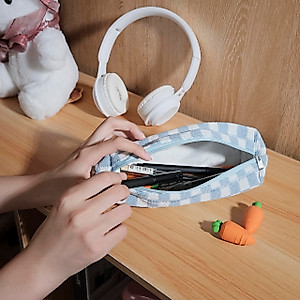 SURBEAV Pencil Case Pen Case Office College School Storage Bag Pouch Holder Box Organizer Makeup Pouch Cosmetic Bag Aesthetic Cute Pencil Case for Girls Boys Kids (Blue)