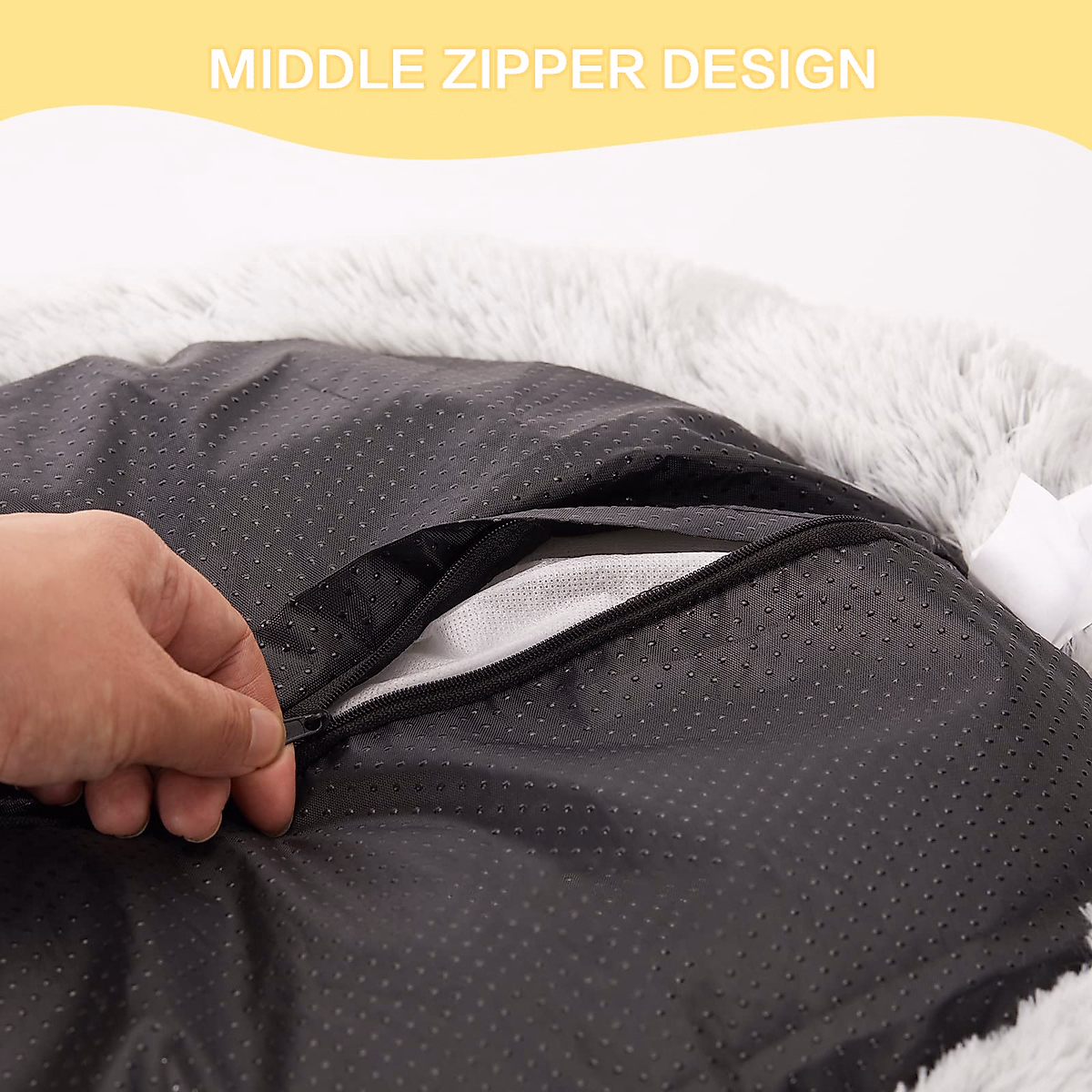 Bedfolks Calming Donut Dog Bed, 36 Inches Round Fluffy Dog Beds for Large Dogs, Anti-Anxiety Plush Dog Bed, Machine Washable Pet Bed (Light Grey, Large)