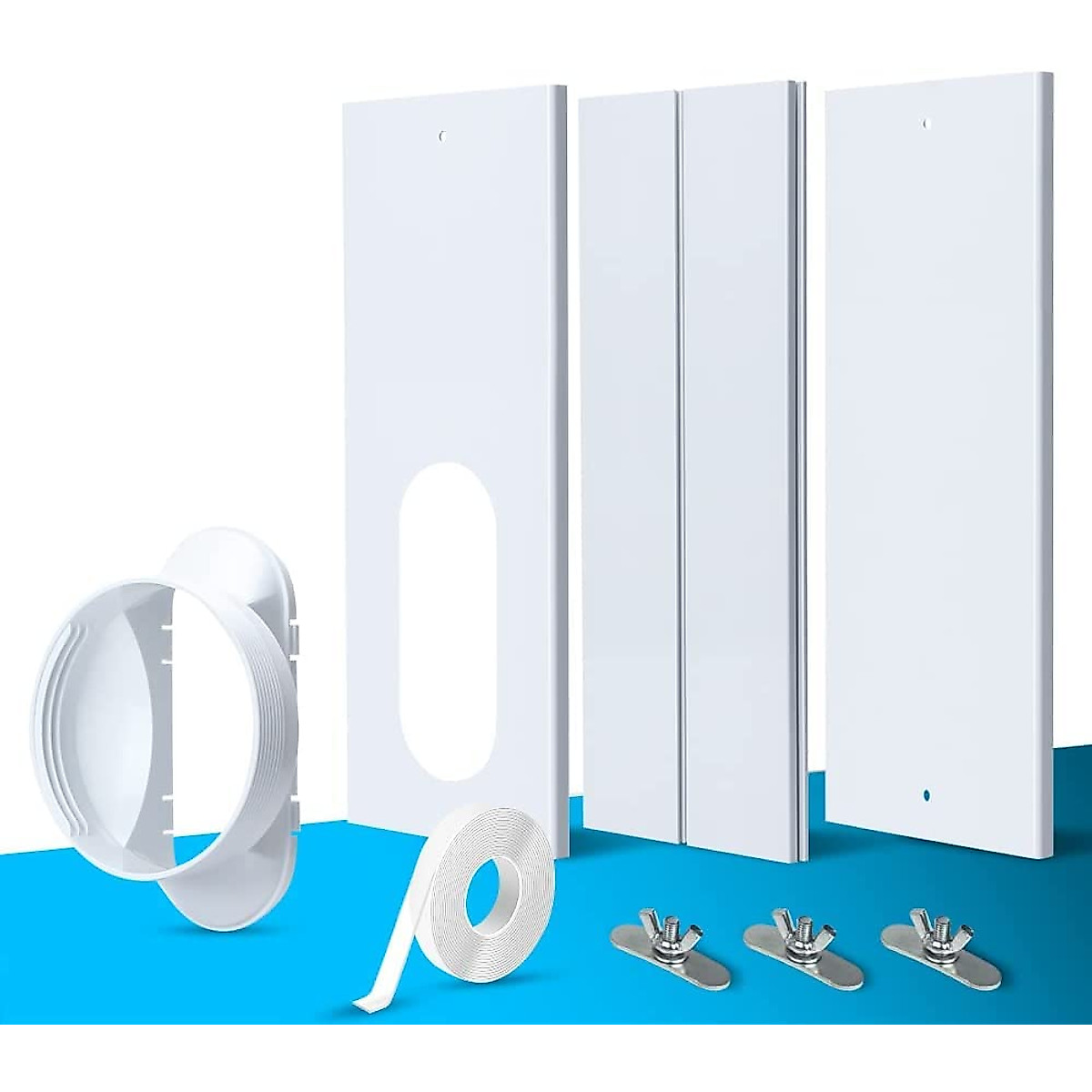 TOPOWN Portable Ac Window Kit, 5"/5.9" Hose Universal Window Slide Kit Plate for Ac Window Vent Kit Vertical/Horizontal -Max Adjustable Length 122cm/48- with 5.9"/15cm and 5"/13cm Adaptor