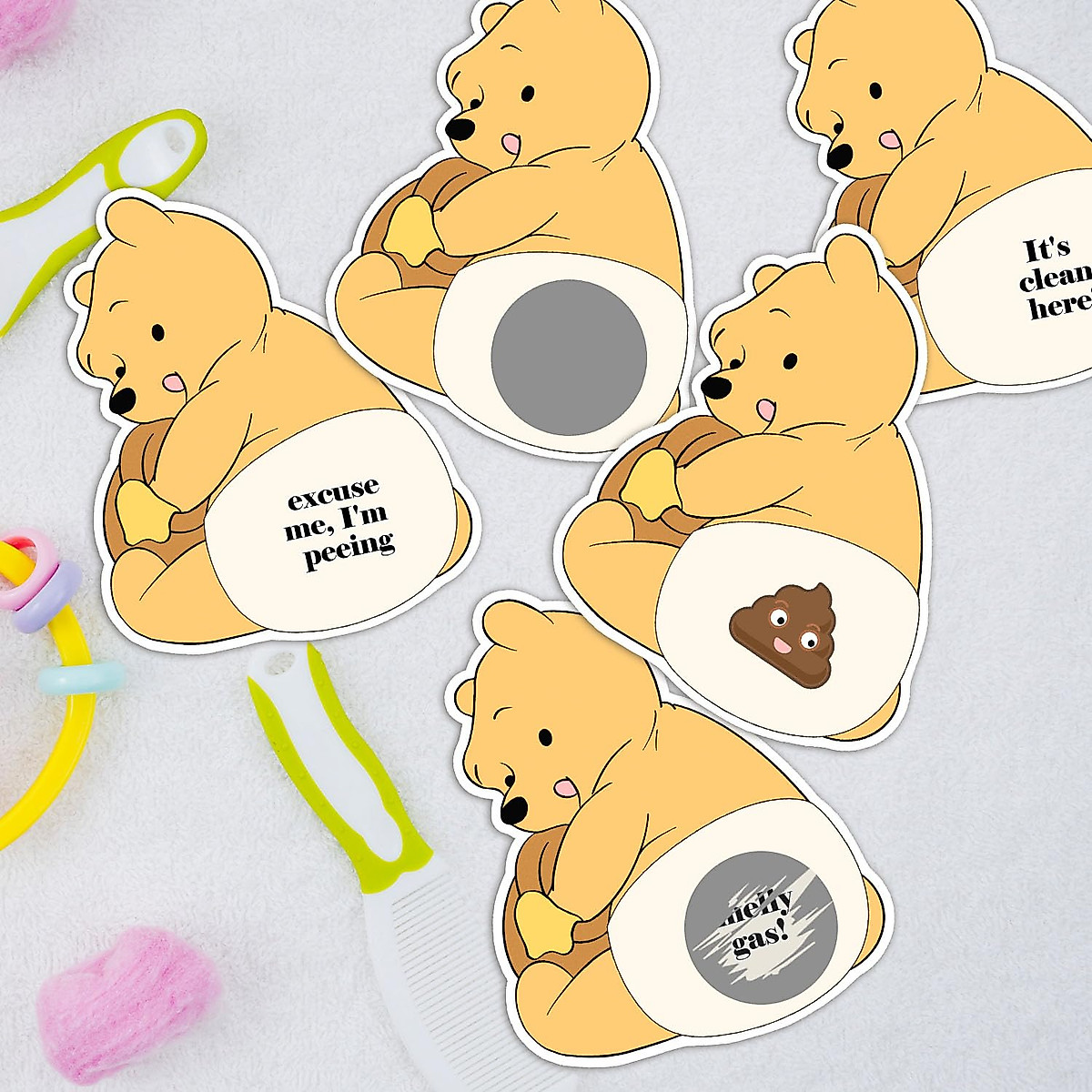 40pcs Winnie Baby Shower Scratch Off Game,Baby Shower Game Gifts For Winners - Baby Shower Prizes for Game Winners,Door Prizes & Silly Activity For Ice Breakers, Poop Scratch Off Lottery Tickets