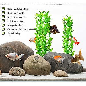 SunGrow Plastic Aquarium Plant Set, Vibrant Green Leaves with Resin Base, 3 Pieces per Pack