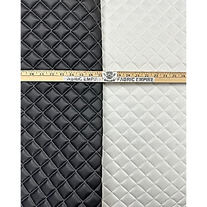 Vinyl Soft Grain Fine Thread Quilted Foam Fabric with 3/8" Foam Backing Upholstery / 52" Wide/Sold by The Yard/FABRIC EMPIRE - Black, White Thread Diamond 2" x 2"