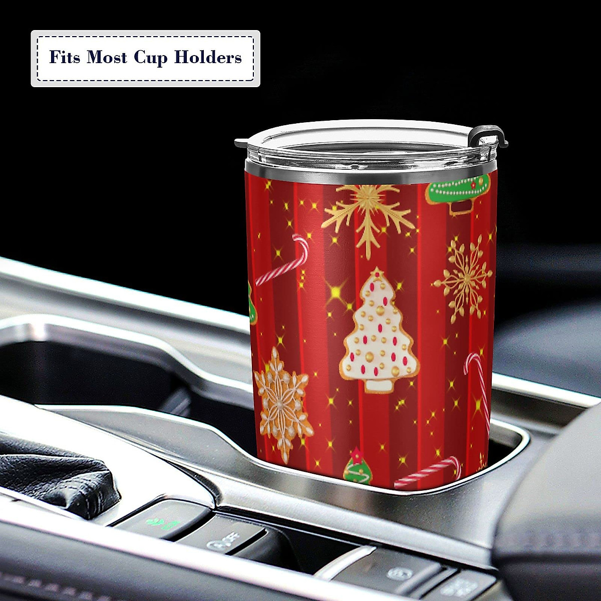 Yasala Christmas Tumbler Xmas Tree Red Stripes Insulated Coffee Cup Beverage Container Office Travel Mug with Straw and Lid 20oz Holiday Back to School Gift