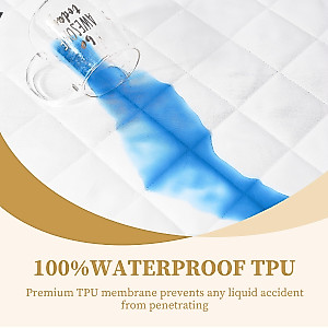Quilted Fitted Twin XL Mattress Pad Cover, Waterproof Mattress Protector, Deep Pocket Elastic Fits Up to 18'', Breathable Soft Alternative Filling Mattress Pad