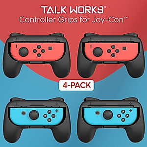 TALK WORKS Nintendo Switch + Switch OLED Joy-Con Controller Grips 4-Pack - Secure Joy-Con Grip, Extended Trigger Buttons, Ergonomic Design for Comfort Hold, Secure Fit for Joy-Con Controllers - Black