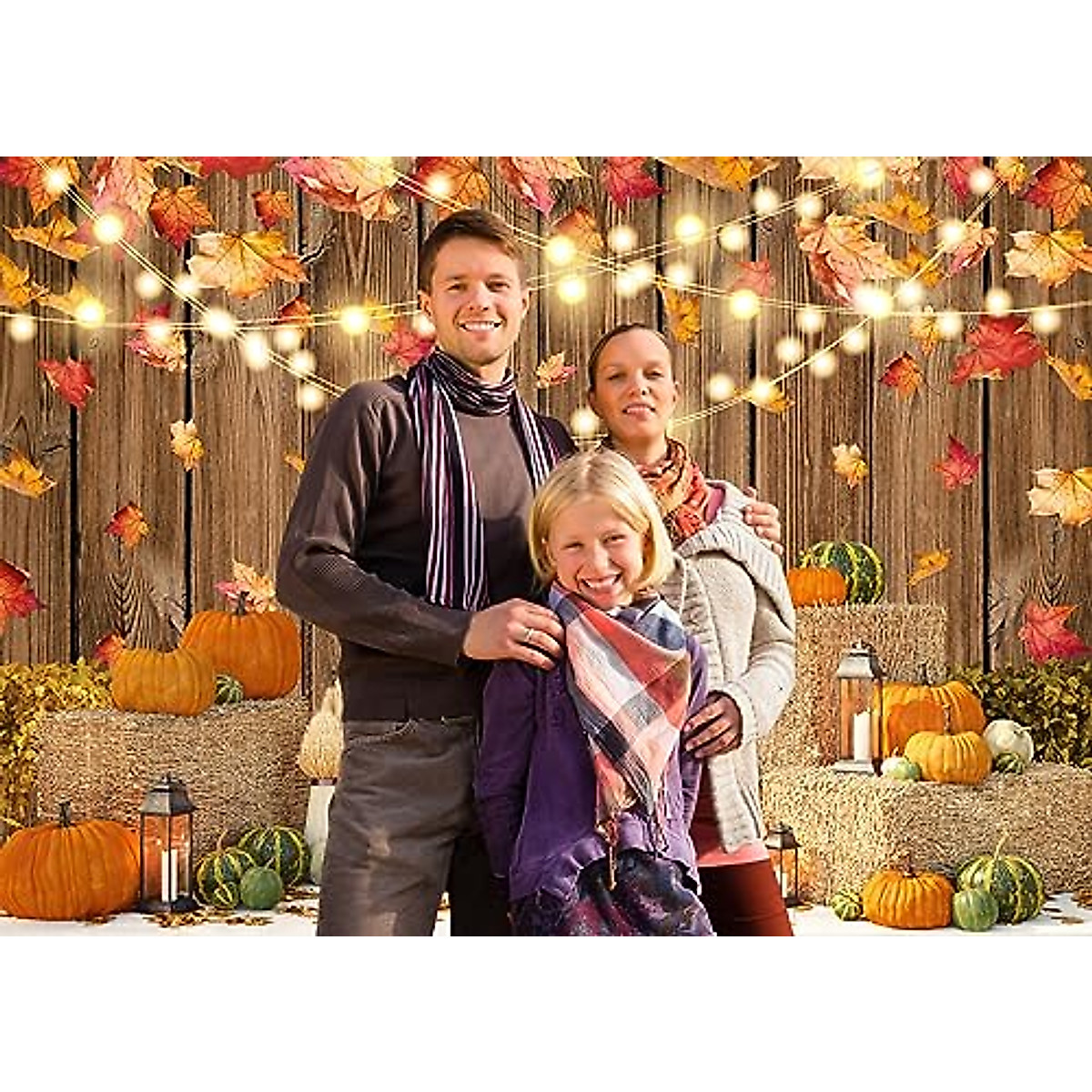 LYCGS 7X5ft Fall Backdrop Fall Thanksgiving Photography Backdrop Autum Rural Wooden Pumpkin Maple Leaf Haystack Backdrop Thanksgiving Photo Background Thanksgiving Party Decoration Banner X-157
