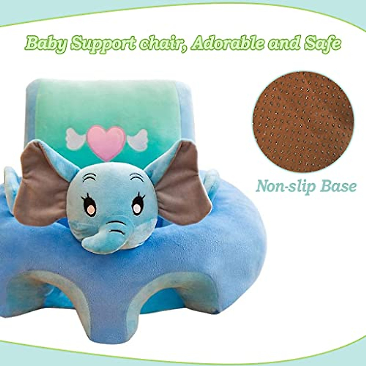 AIPINQI Baby Support Sofa, Infant Sitting Chair Safe Baby Sofa Chair Baby Sit Up Chair Back Head Protect Seat Learn to Sit Chair for Toddlers 3-24 Month Baby Floor Plush Lounger (Elephant)