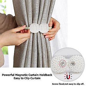 8 Pack Curtain Tiebacks, Drape Tie Backs Decorative Curtain Holdbacks Holder Magnetic Curtain Tiebacks for Window Draperies, No Tools Required- Square and Pearl Shape (Beige)