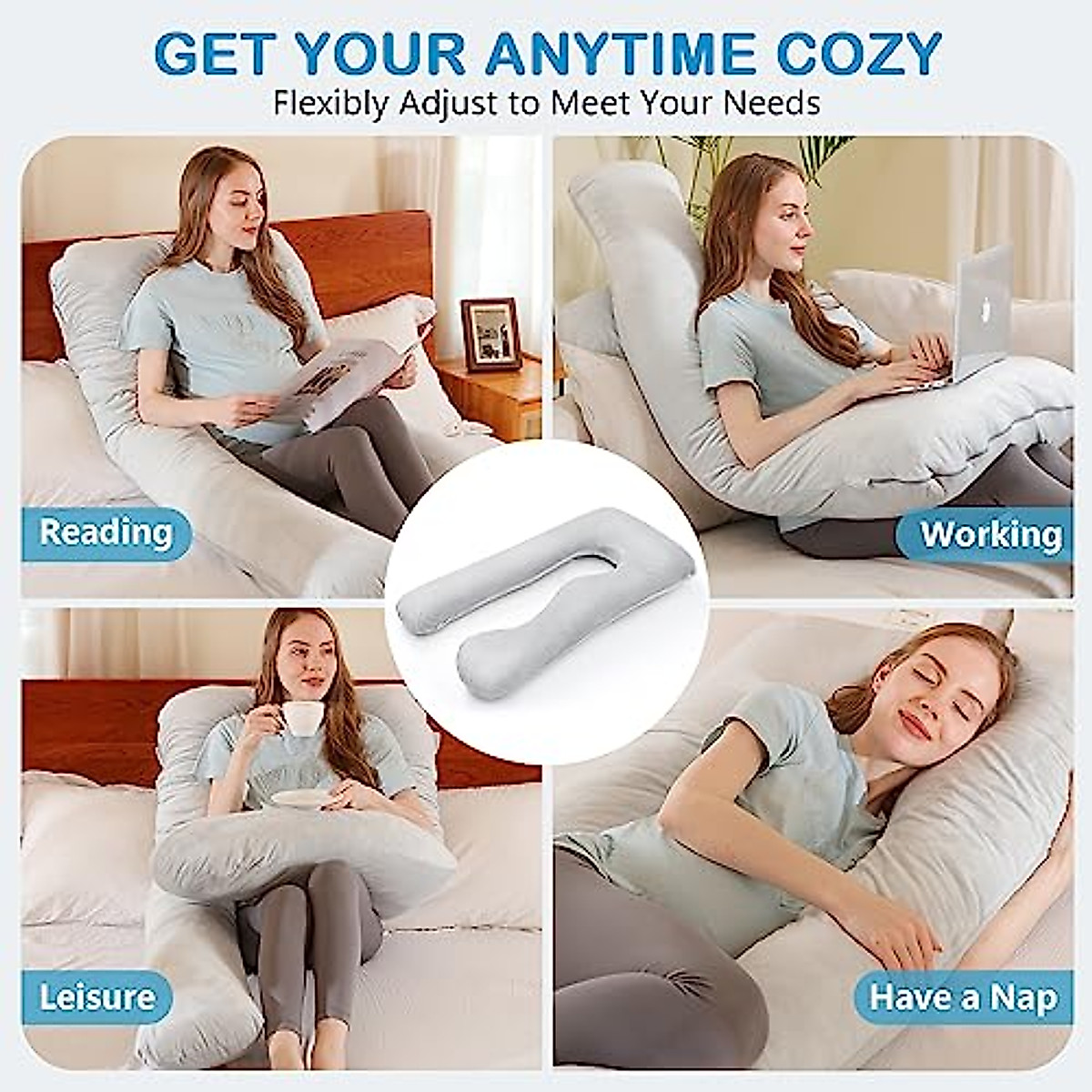 Pregnancy Pillows, U Shaped Full Body Pillow with Washable Velvet Cover, 55 Inch Maternity Pregnancy Pillows for Sleeping, Support for Back, HIPS, Legs, Belly for Pregnant Women (Light Gray)