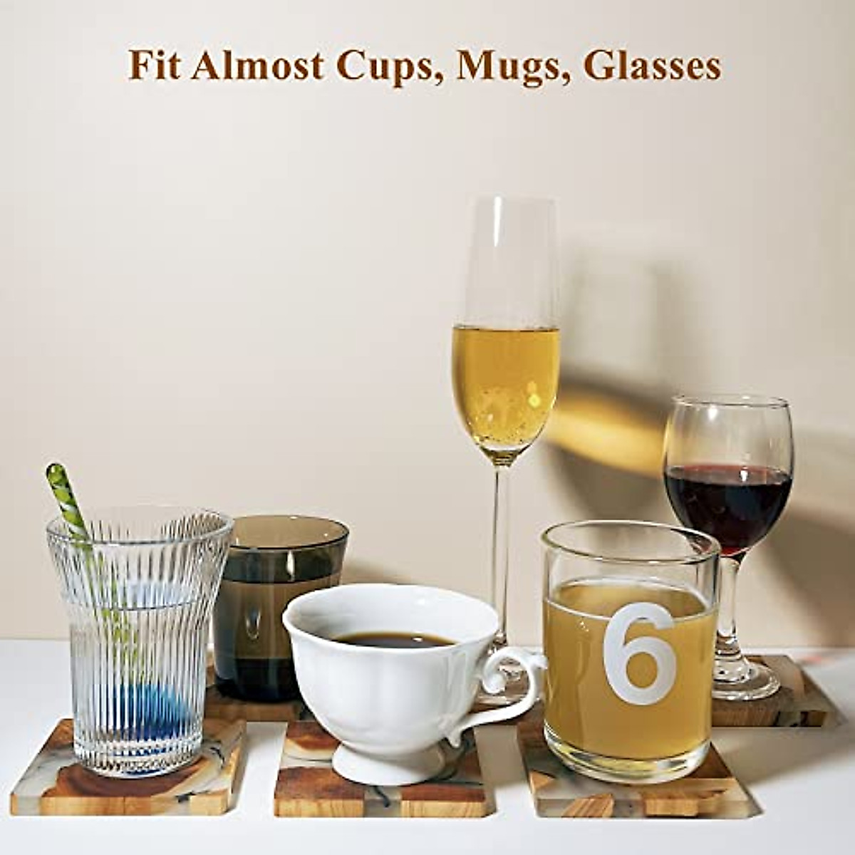 Drawwind Coasters with Holder, Wood Coaster Set of 6, Epoxy Coaster, Coffee Table Décor & Accessories,Best Housewarming Gifts for New Home and Kitchen