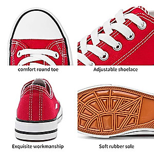 Womens Canvas Sneakers Low Top Lace Up Canvas Shoes Fashion Comfortable… (Red, US7)