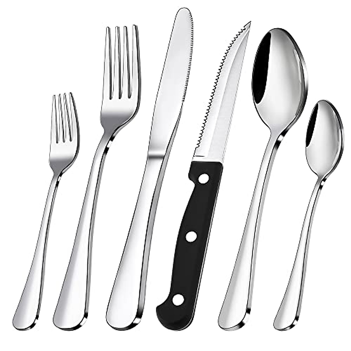 48-Piece Silverware Set with Steak Knives for 8, Stainless Steel Flatware Cutlery Set For Home Hotel, Kitchen Utensils Set Include Fork Knife Spoon, Mirror Polished, Dishwasher Safe