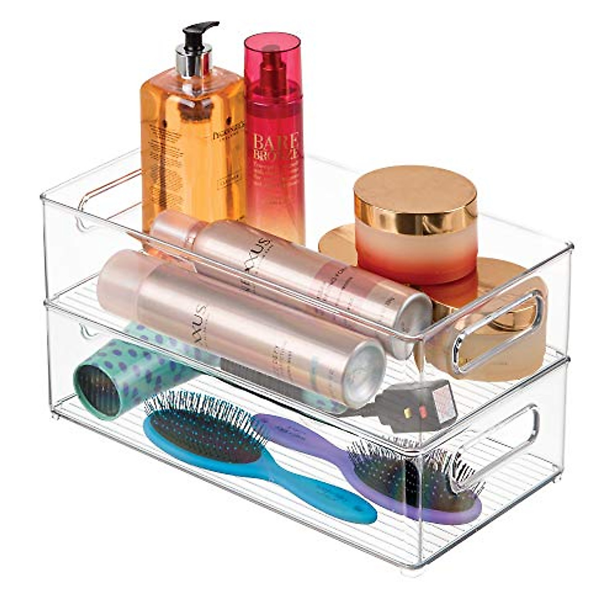 iDesign Plastic Pantry and Kitchen Storage Freezer and Fridge Organizer Bin with Easy Grip Handles, 14.5" x 8" x 4", Clear, 2 Count