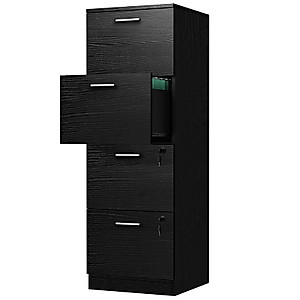 YITAHOME 4-Drawer File Cabinet with Lock, 15.86" Deep Vertical Filing Cabinet for Letter A4-Sized Files, Need to Assemble, Storage Cabinet for Home Office, Black