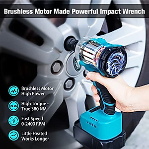Zikopomi Cordless Impact Wrench 1/2 inch with Socket Set, 4.0 AH Large Battery Electric Power High Torque Driver Gun, 380NM Powerful Brushless Motor Impact Wrenches Power Tools