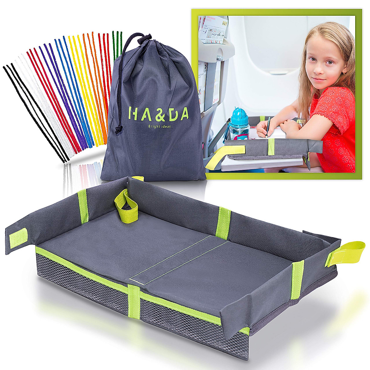 Ha&Da Foldable Kids and Adults Travel Tray Cover for Airplane Tray Table - Play Space and Snack Desk for Airplane Travel. Toddlers and Children, Unisex - Compact Light Portable