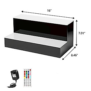 QUDEISB 16 Inch LED Lighted Liquor Bottle Display Shelf 2 Step Liquor Bottle Display with Remote Control 2 Tier Liquor Light Display for Commercial Home Bar Lighting