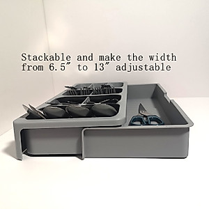 Silverware Organizer small Cultlery Organizer Kitchen Drawer Tray for Flatware Utensil Holder for Drawer Divider Storage in small Drawer for Spoons Forks save space, 2pcs, 6.5 inches wide to 13 inches