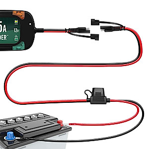 Nilight 2FT Ring Wire 2 Pin Lug Cable, Eyelet Terminal Harness Extension Charge Cord Quick Disconnect SAE Connection Lead for Motorcycle Car Tractor with 10A Fuse