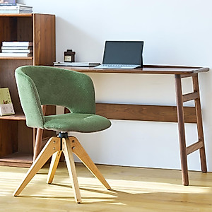 GrandNoor Mid Century Modern Swivel Accent Chair with Solid Wood Legs, Home Office Desk Chair No Wheels, Makeup Chair for Vanity, Upholstered Chair for Bedroom, Green