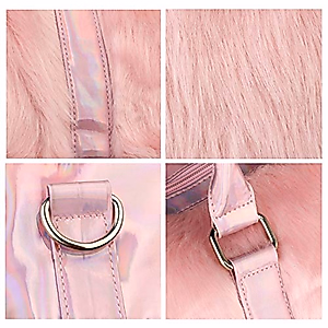 Risup Extra Large Laser Handbag Purse Fancy Duffel Bag 19in Faux Fur Bags for Travel and Overnight, Pink