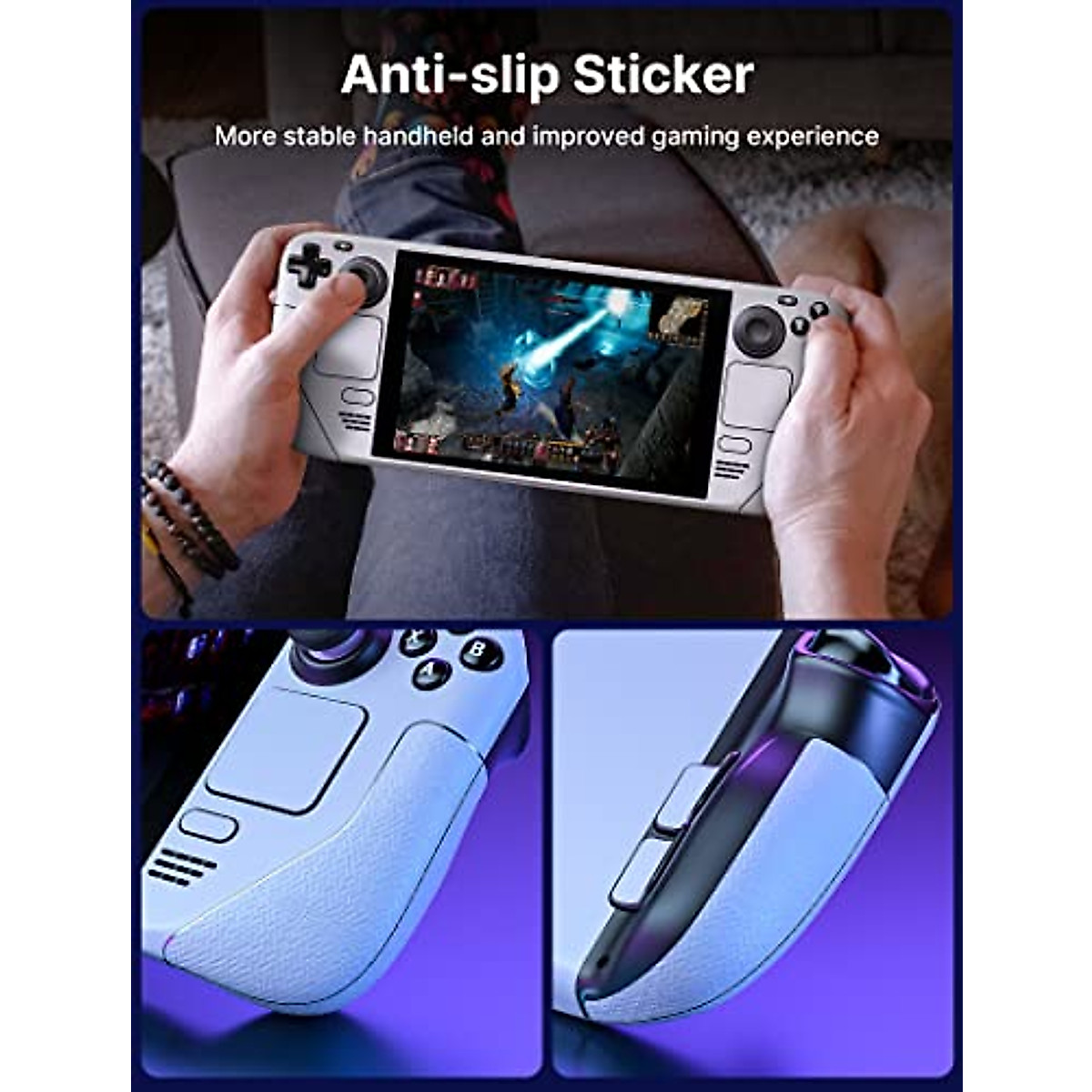 JSAUX Skin Stickers Set for Steam Deck/Steam Deck OLED, Vinyl Skin Decal Sticker, Anti-Slip Grip Sticker, Touchpad Stickers, Thumb Grip Caps, Protective Full Wrap Sticker for Steam Deck-White