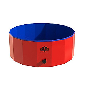 Dog Pool - Portable, Foldable 30.5-Inch Doggie Pool with Drain and Carry Bag - Pet Swimming Pool for Bathing or Play by PETMAKER (Red)
