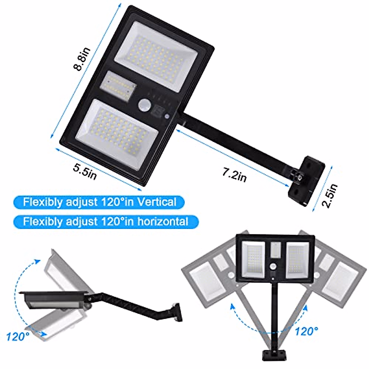 PEZOTA Solar Street Lights Outdoor, IP65 Waterproof Solar Powered Flood Lights with Motion Sensor & Remote Control for Patio Yard Garden Front Door, 138LEDs, Black (2 Pack)