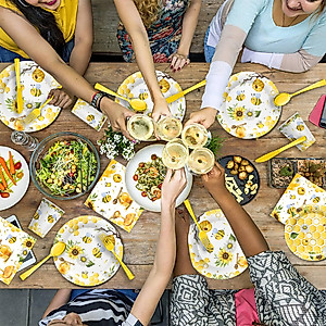 Piooluialy Bee Tableware Party Decorations - Bumble Bee Party Supplies Include Plates, Cups, Napkins, Cutlery, Honey Bee Birthday Baby Shower Party Decorations | 24 Guests