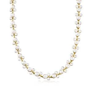 Ross-Simons 5-7.5mm Cultured Pearl Trio Vine Necklace in 18kt Gold Over Sterling. 18 inches