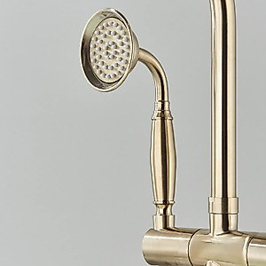 Freestanding Tub Filler Bathtub Faucet Brushed Gold Floor Mounted Brass Faucets with Handheld Shower