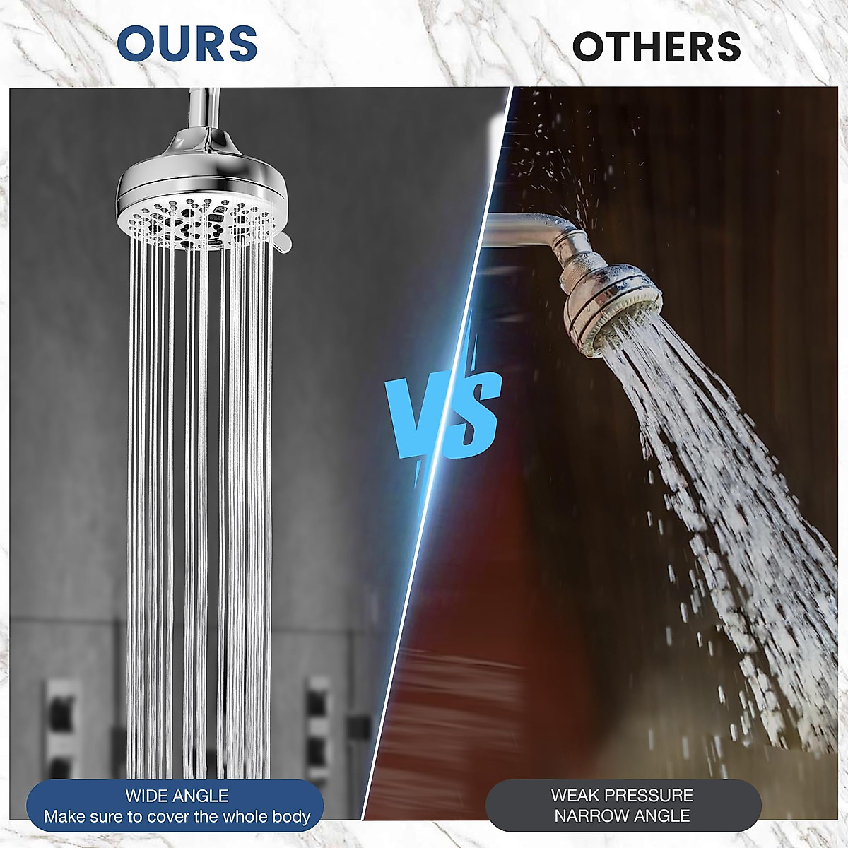 D DUSSAL Shower Head High Pressure 7-Spray Setting 4.7" High Flow Fixed Showerheads Rain Showerhead with Chrome Plated Finish, 360°Adjustable Brass Swivel Ball, Anti-Clogging Silicone Nozzles Joint