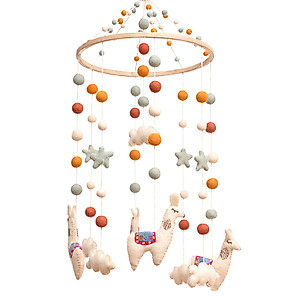 Glaciart One Llama Nursery Mobile - Colorful Decor for Crib, Baby Rooms - Handmade, Child-Safe Wood, Felt Wool & Cotton - Woodland Themed Decoration for Girls & Boys - 10x20Inch, 50Inch Hanging String