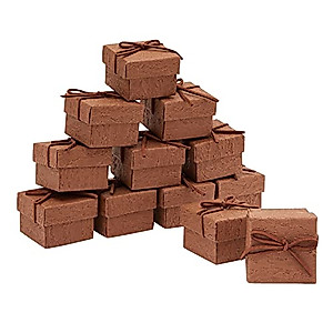 Juvale 12 Pack Small Kraft Paper Jewelry Gift Box Set with Bow for Rings and Bracelets (Brown, 2 x 2 in)