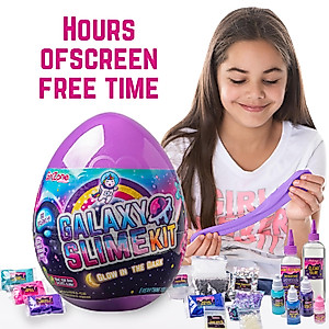 GirlZone Egg Surprise Galaxy Slime Kit for Girls, 41 Pieces to Make Glow in The Dark Slime, DIY Slime with Glitter, Fun Slime Kits for Girls 10-12