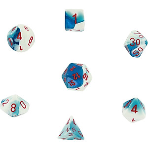 Polyhedral 7-Die Gemini Dice Set: Astral Blue / White with Red (d4, d6, d8, d10, d12, d20 & d00)