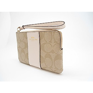 Coach Signature PVC Leather Corner Zip Wristlet, Light Khaki, Chalk