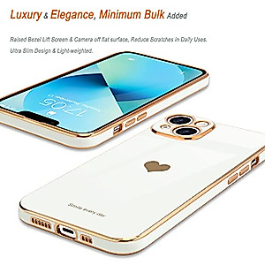 Teageo Compatible with iPhone 13 Case for Women Girl Cute Love-Heart Luxury Bling Plating Soft Back Cover Raised Full Camera Protection Bumper Silicone Shockproof Phone Case for iPhone 13, White
