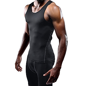 NELEUS Men's 3 Pack Athletic Compression Under Base Layer Sport Tank Top,01,Black,Grey,Red,3XL